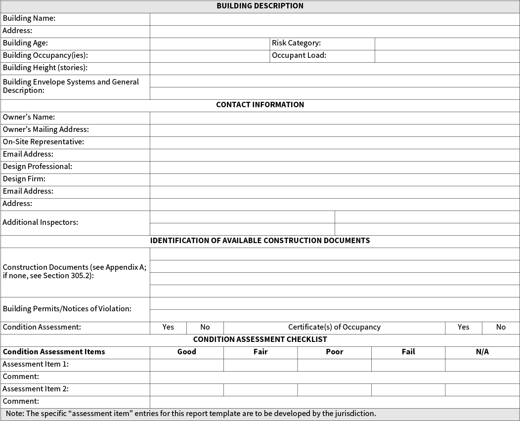 APPENDIX C RECOMMENDED CONDITION ASSESSMENT REPORT TEMPLATES CHECKLISTS ...