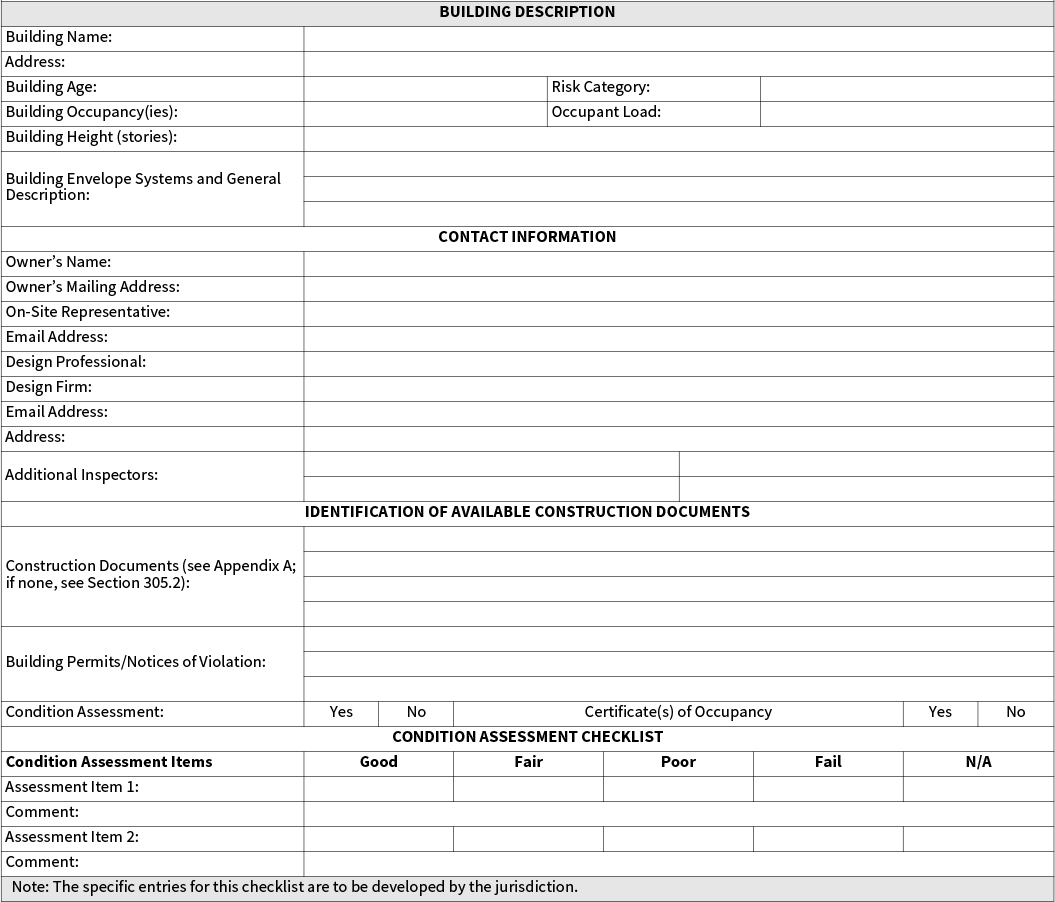 APPENDIX C RECOMMENDED CONDITION ASSESSMENT REPORT TEMPLATES CHECKLISTS ...