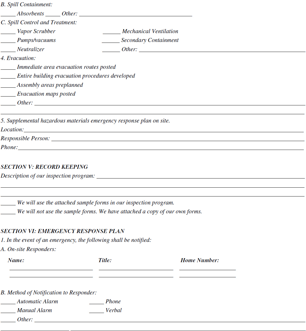 APPENDIX H HAZARDOUS MATERIALS MANAGEMENT PLANS AND HAZARDOUS MATERIALS INVENTORY STATEMENTS SEE ...